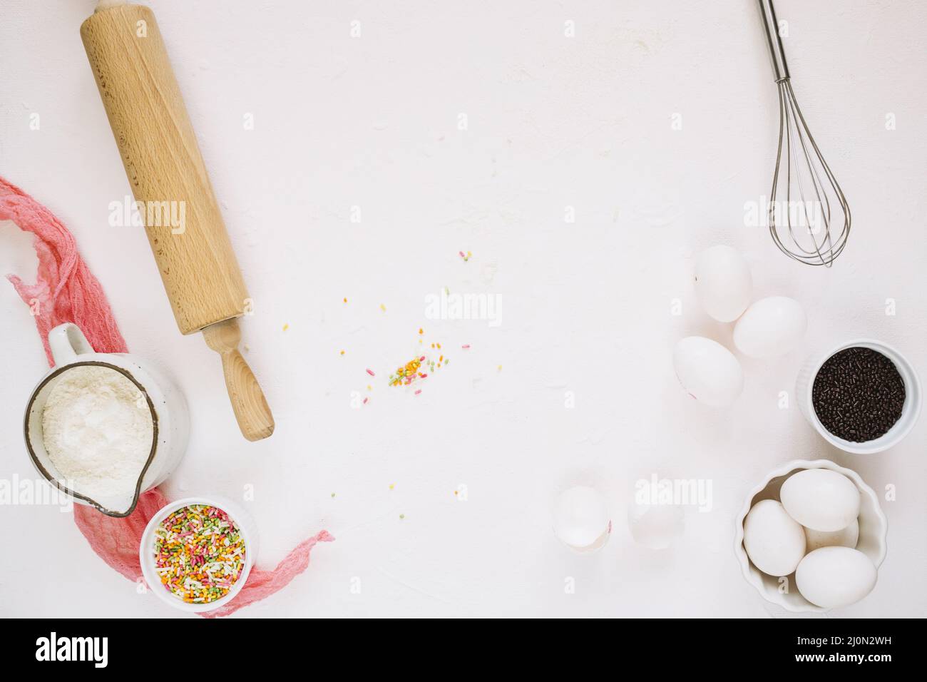 Cooking ingredients near whisk rolling pin Stock Photo - Alamy