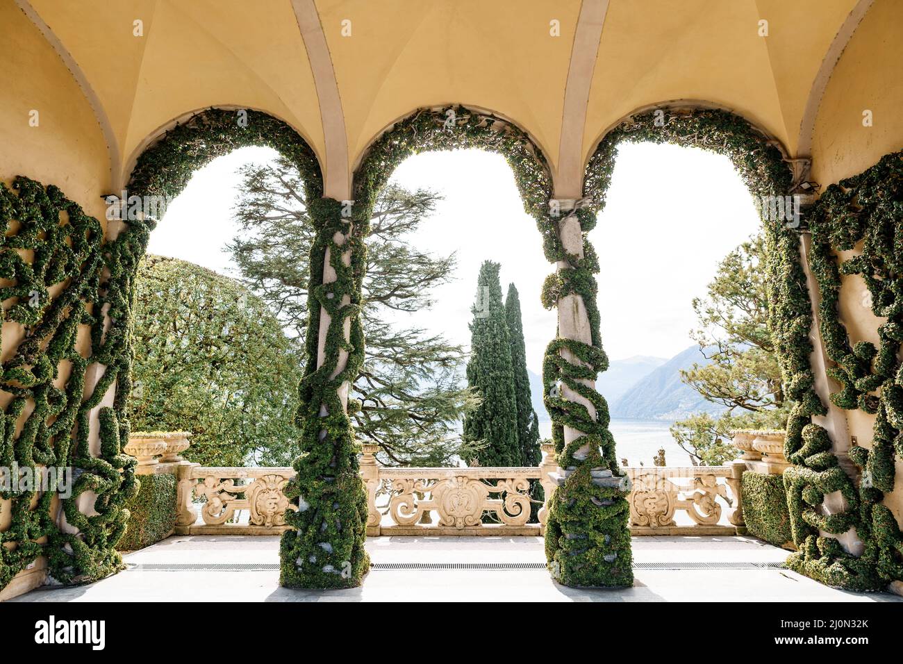 Arched terrace braided with figs. Villa Balbianello, Como, Italy Stock ...