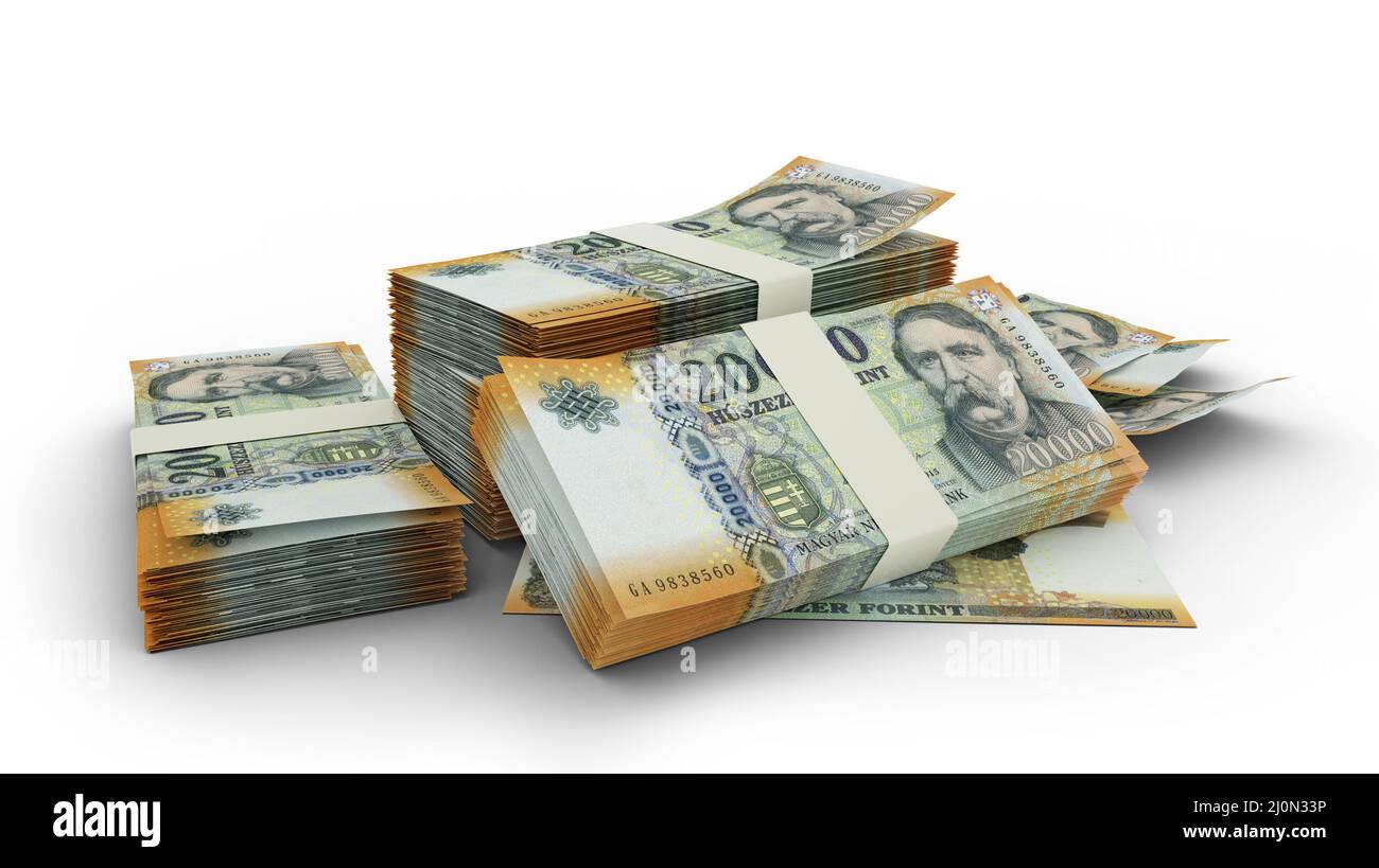 3D Stack of 20000 Hungarian forint notes isolated on white background ...