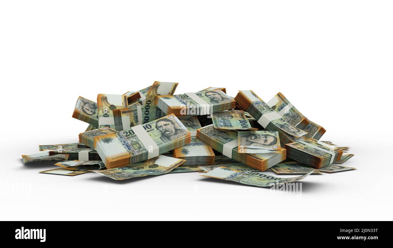 3D Stack of 20000 Hungarian forint notes isolated on white background ...