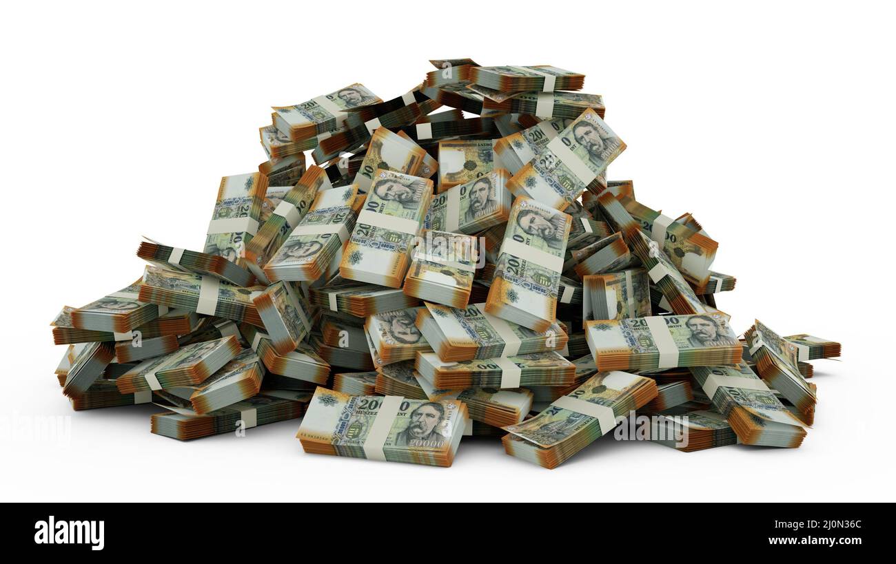 Big pile of 20000 Hungarian forint notes a lot of money over white ...