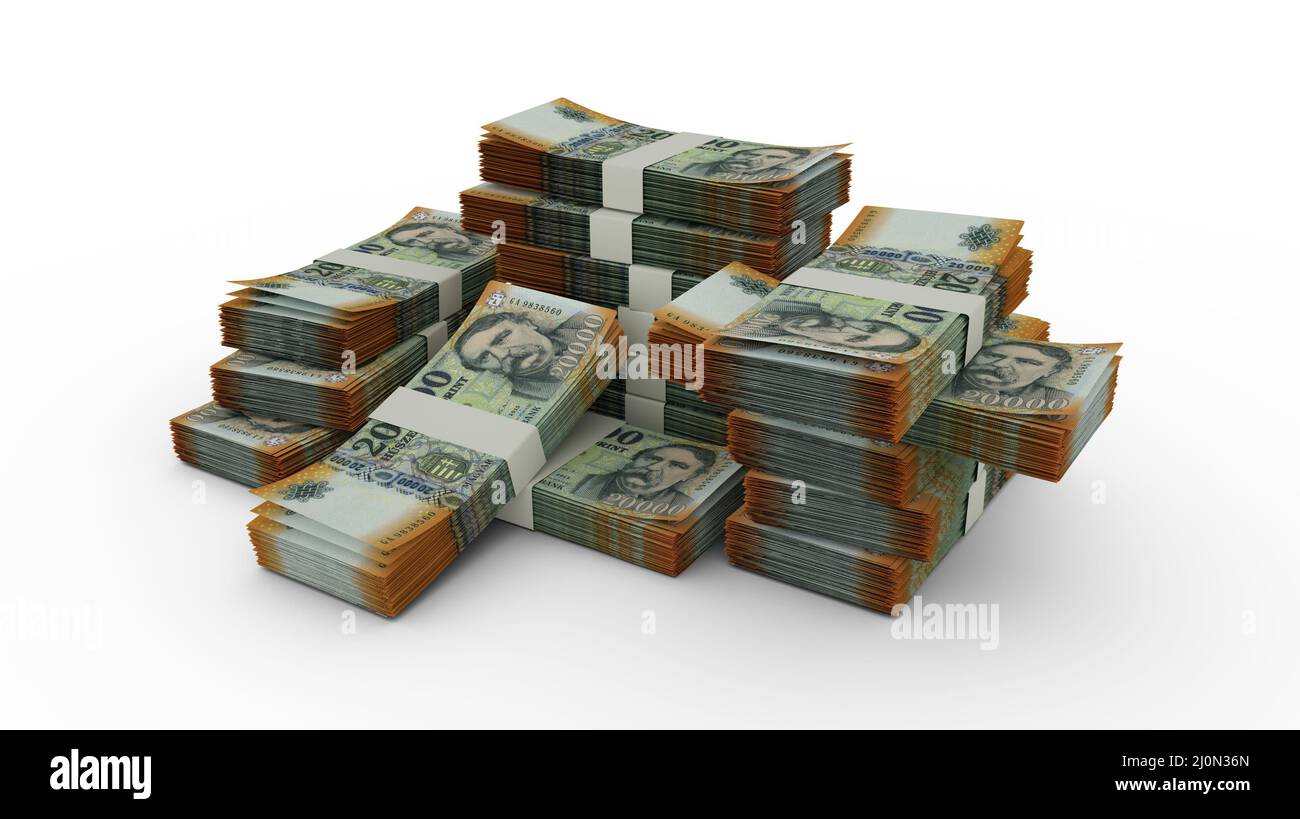 3d rendering of Stack of 20000 Hungarian forint notes. bundles of ...