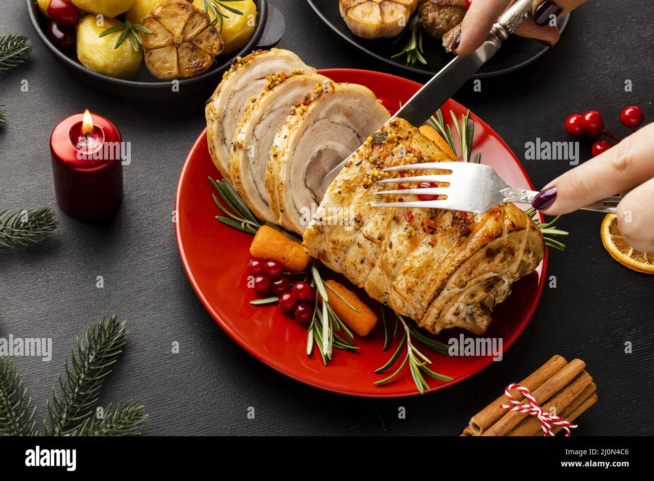 Delicious christmas food arrangement Stock Photo - Alamy