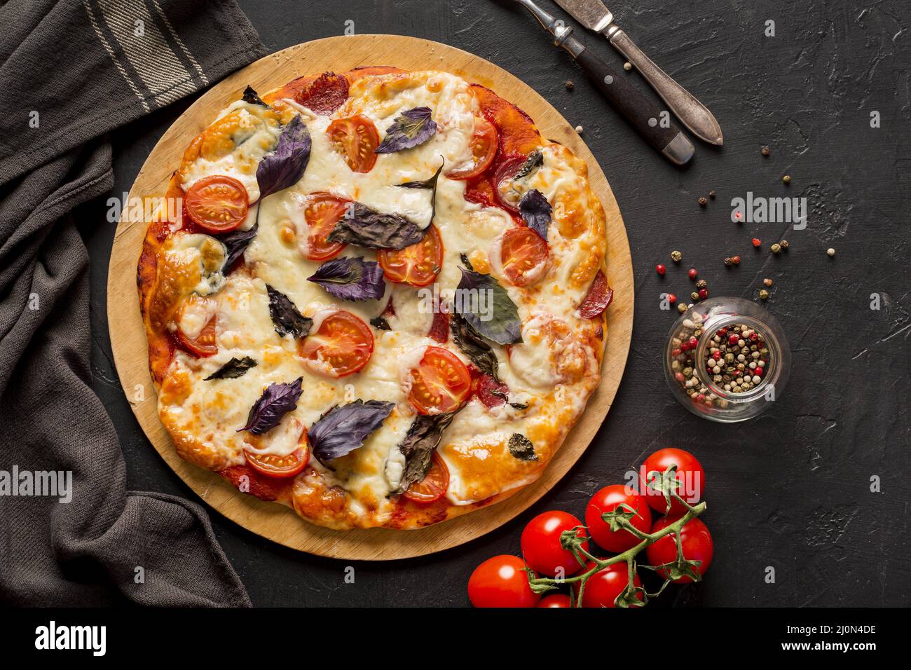 Flat lay delicious pizza concept Stock Photo - Alamy