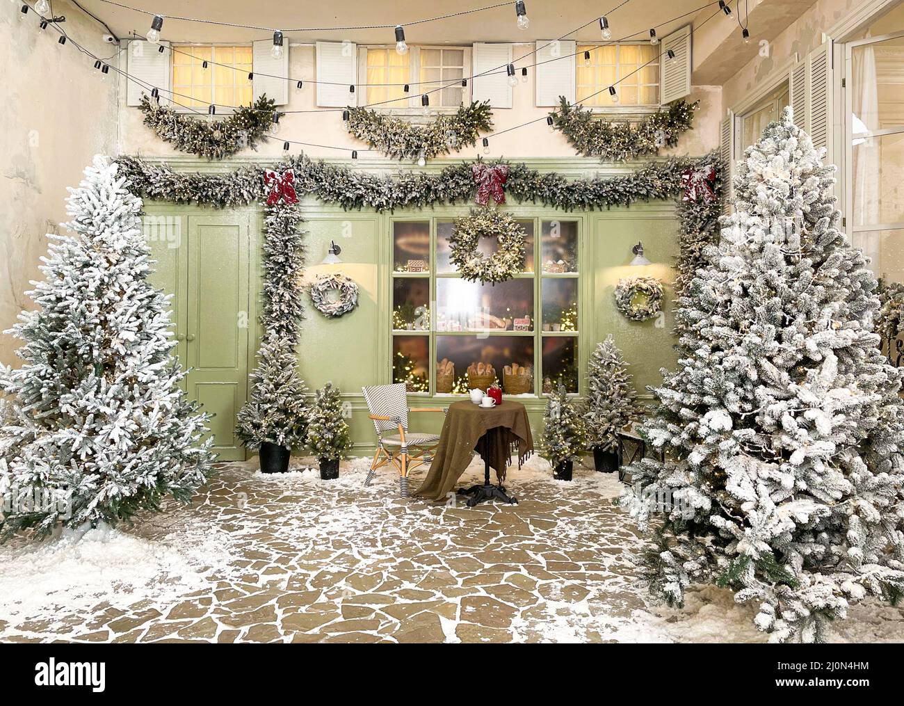 Christmas cafe bakery in snow decorations Stock Photo - Alamy