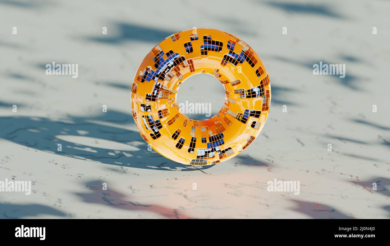 Multi material Donut, metal, mesh, plastic, photorealistic, soft focus ...