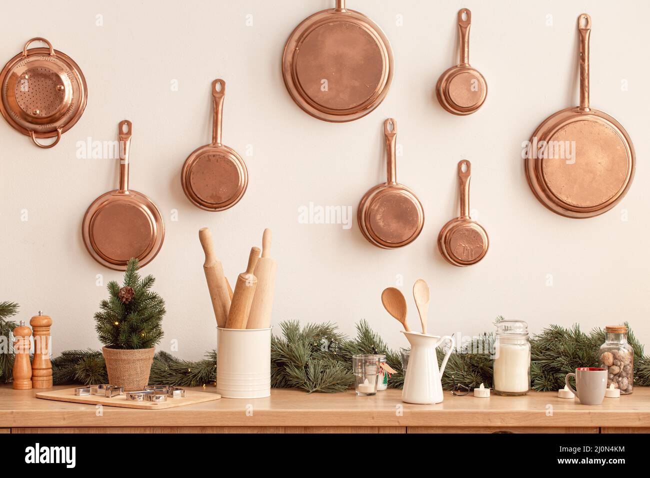 Festive christmas kitchen table with baking tools Stock Photo - Alamy