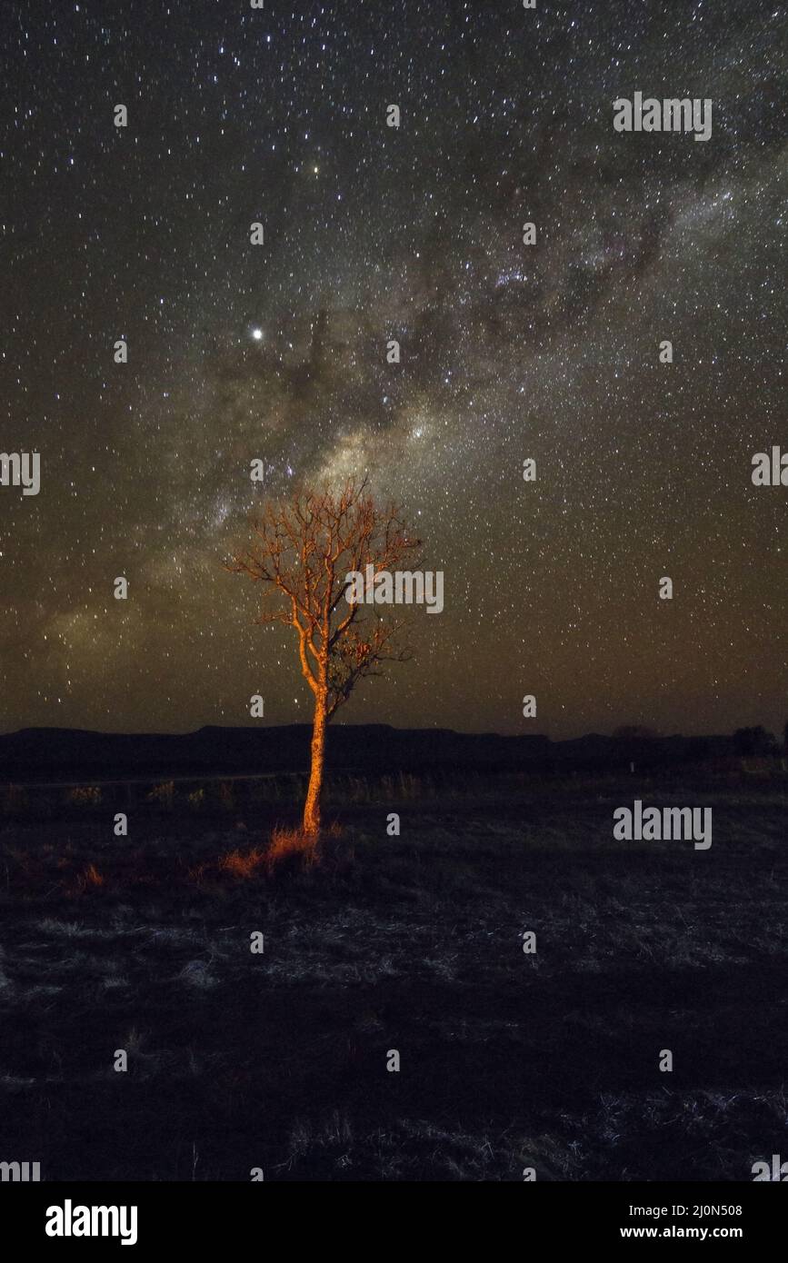 Cloudless starlit night sky with Milky Way and bright stars with ...
