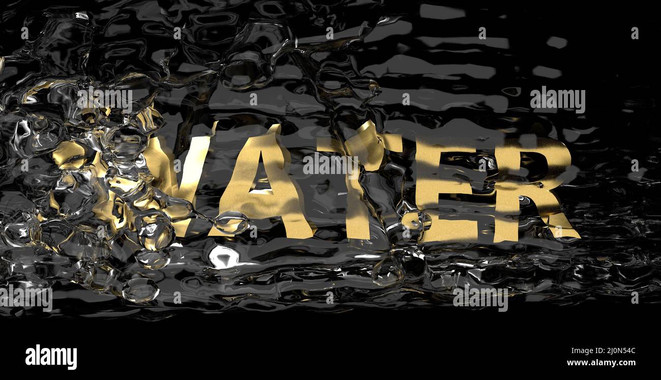 Golden 3d inscription water in water Stock Photo - Alamy