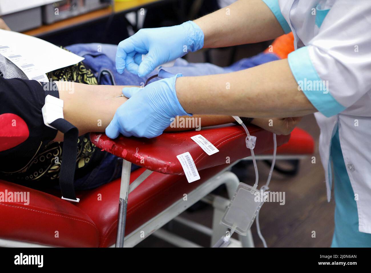 Blood transfer. A woman takes blood for analysis. Checking blood ...