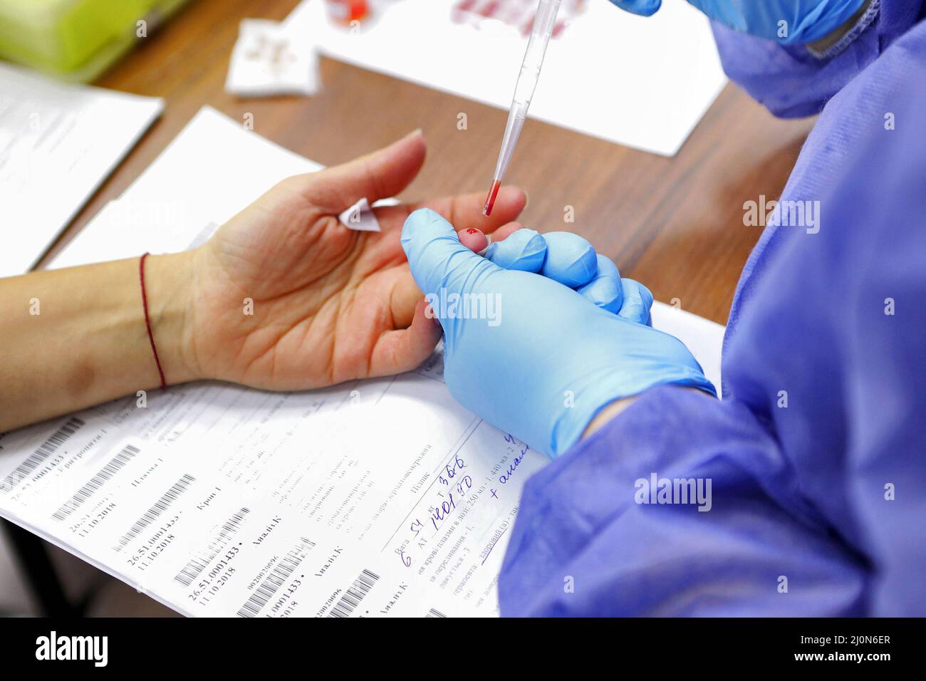 Blood transfer. A woman takes blood for analysis. Checking blood ...
