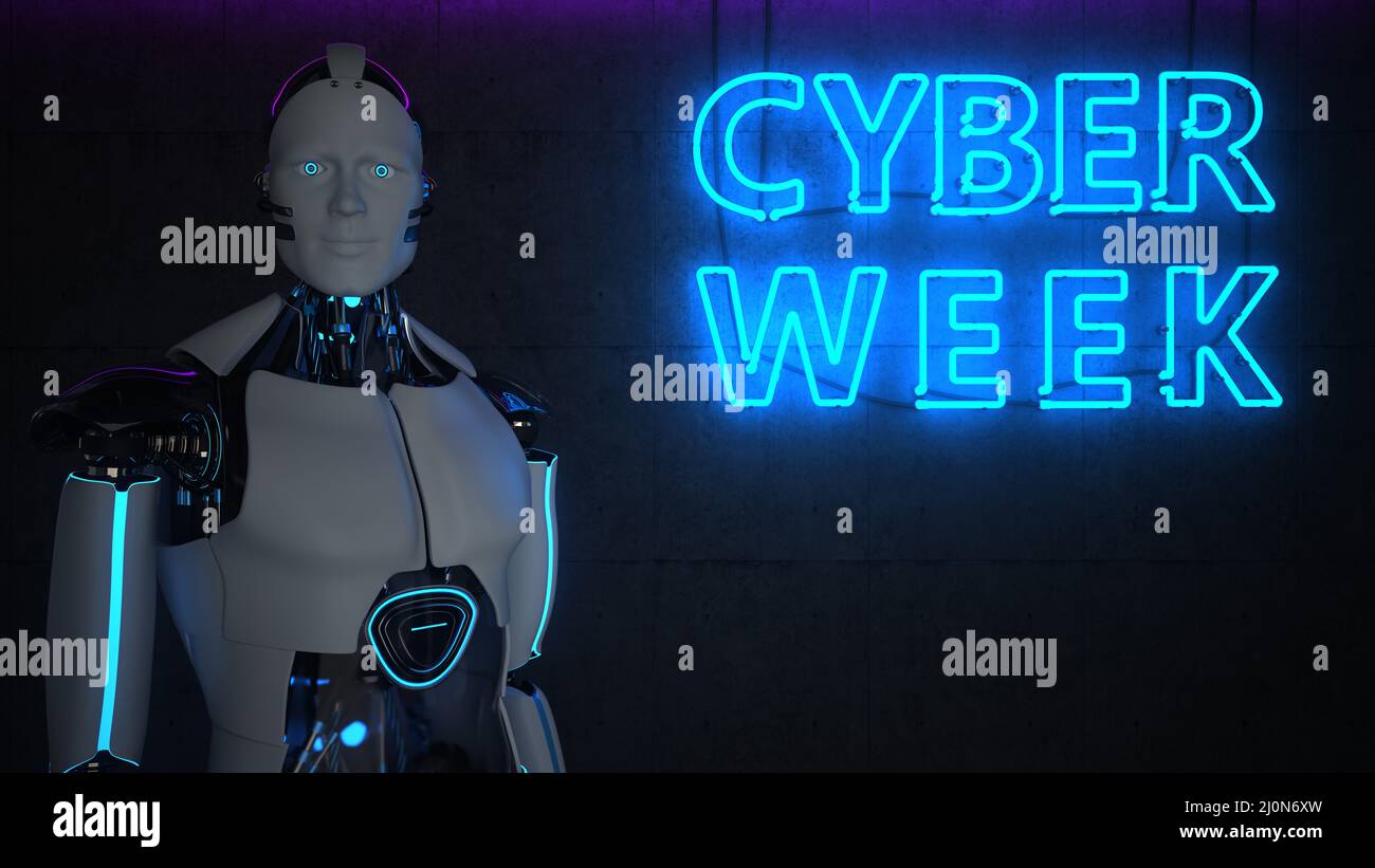 Robot Neon Sign Cyber Week Stock Photo - Alamy