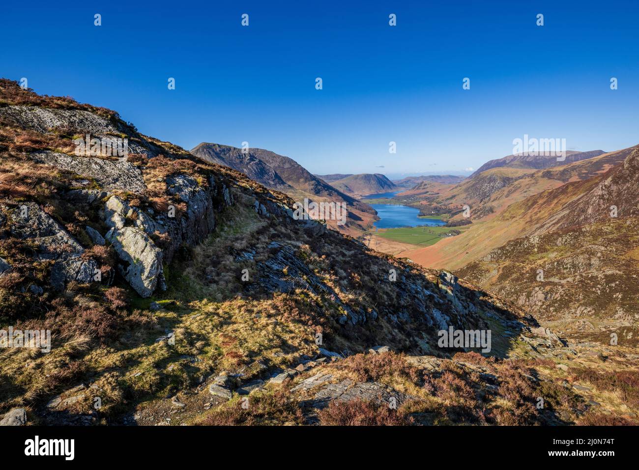 Buttermere and Crummock Water from the Buttermere Fells, Lake District ...