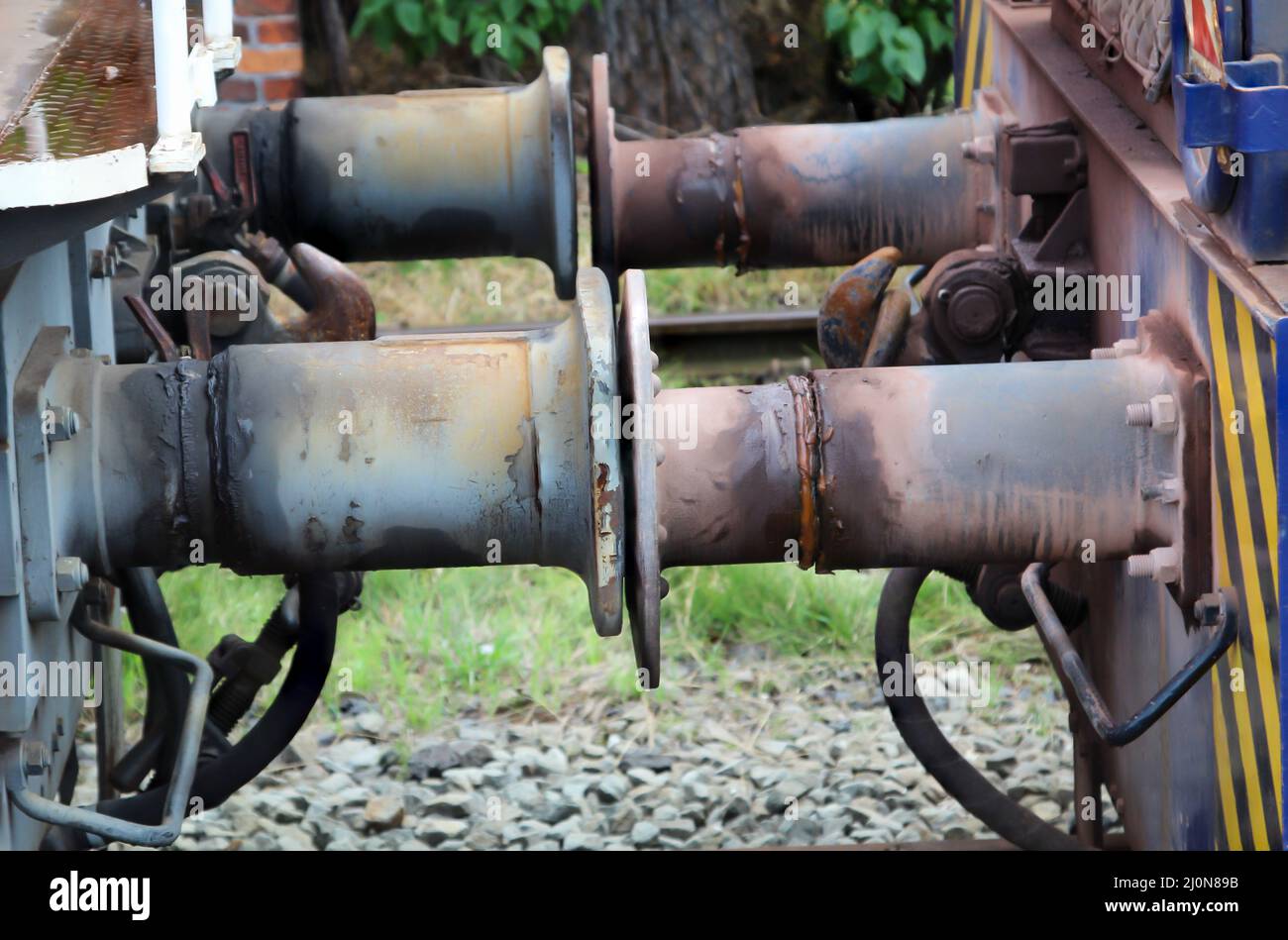 Details of a shunting locomotive, an operating locomotive. The buffers ...