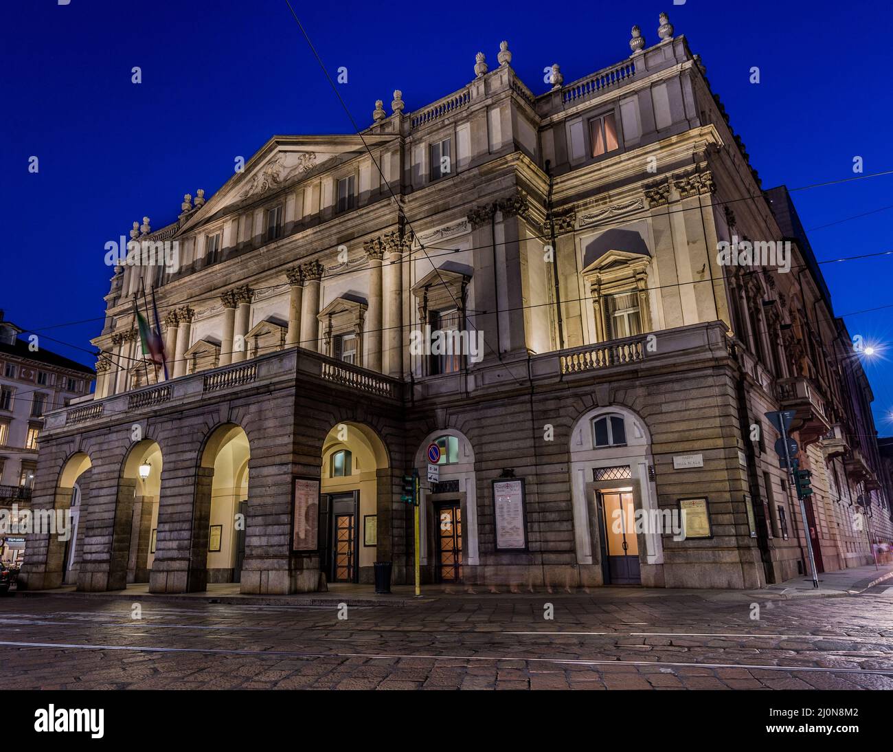 Theatre La Scala in Milan, Italy, by night. One of the most famous ...