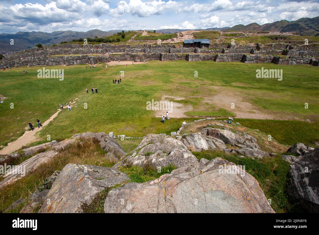 Saqsaywaman Inca archaeological site with large stone walls in Cusco ...