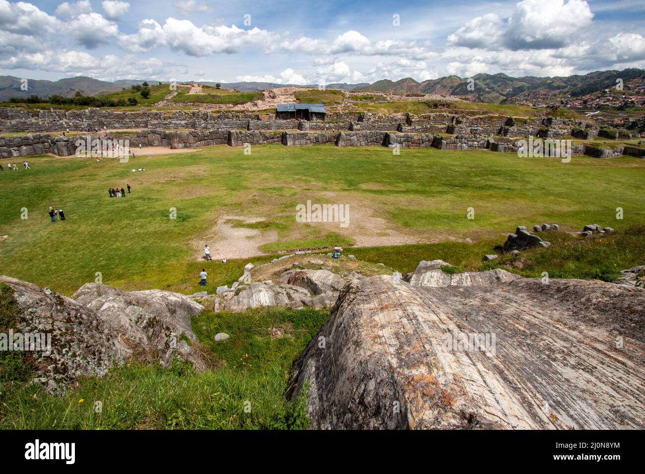 Saqsaywaman Inca archaeological site with large stone walls in Cusco ...