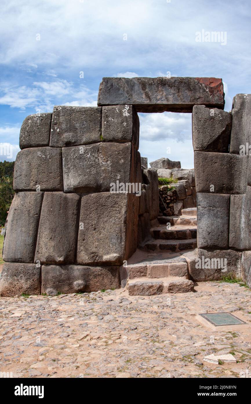 Saqsaywaman Inca archaeological site with large stone walls in Cusco ...