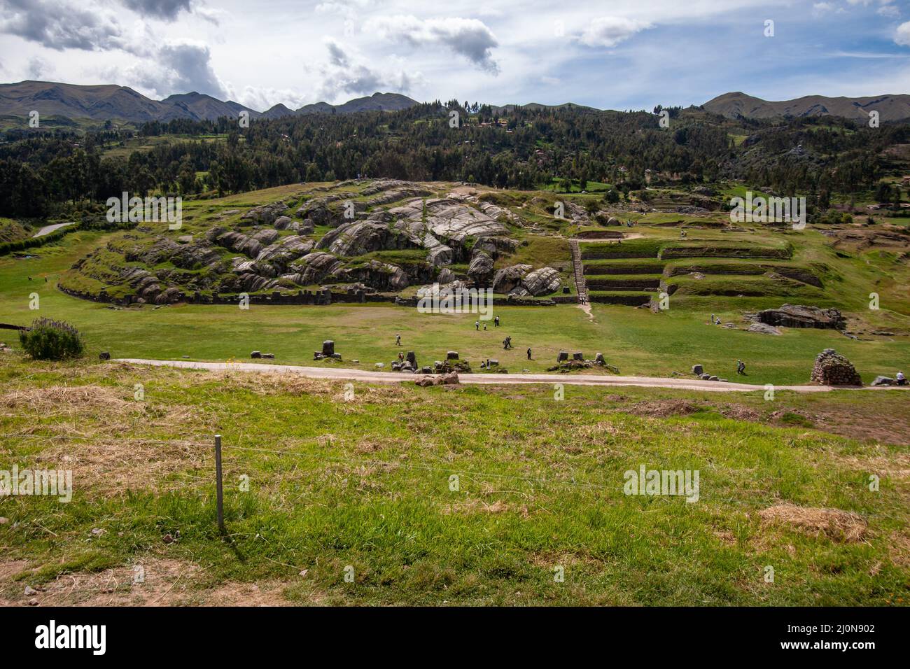 Saqsaywaman Inca archaeological site with large stone walls in Cusco ...
