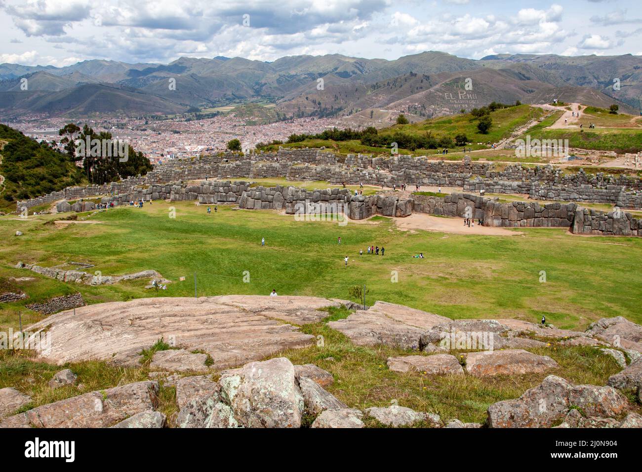 Saqsaywaman Inca archaeological site with large stone walls in Cusco ...