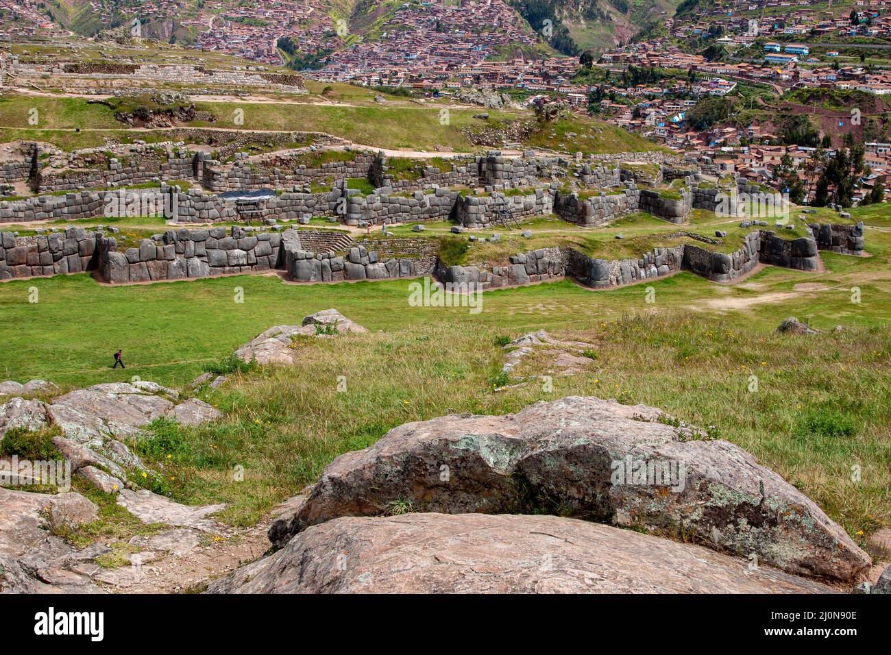 Saqsaywaman Inca archaeological site with large stone walls in Cusco ...