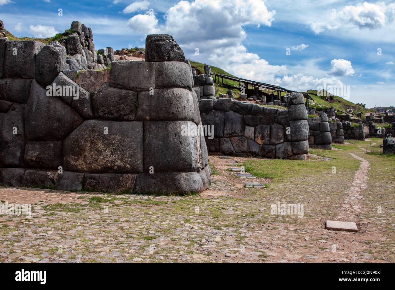 Saqsaywaman Inca archaeological site with large stone walls in Cusco ...