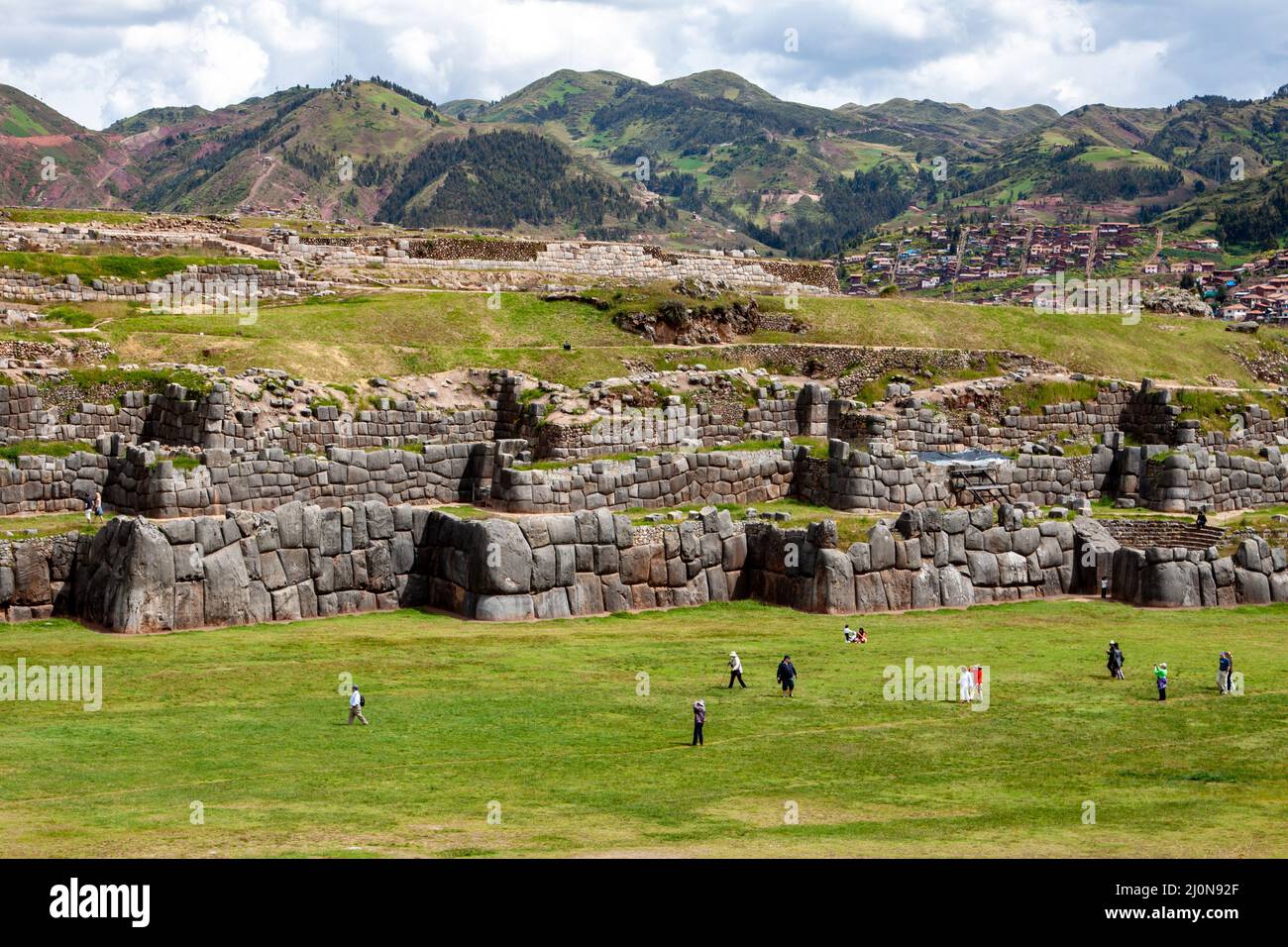 Saqsaywaman Inca archaeological site with large stone walls in Cusco ...