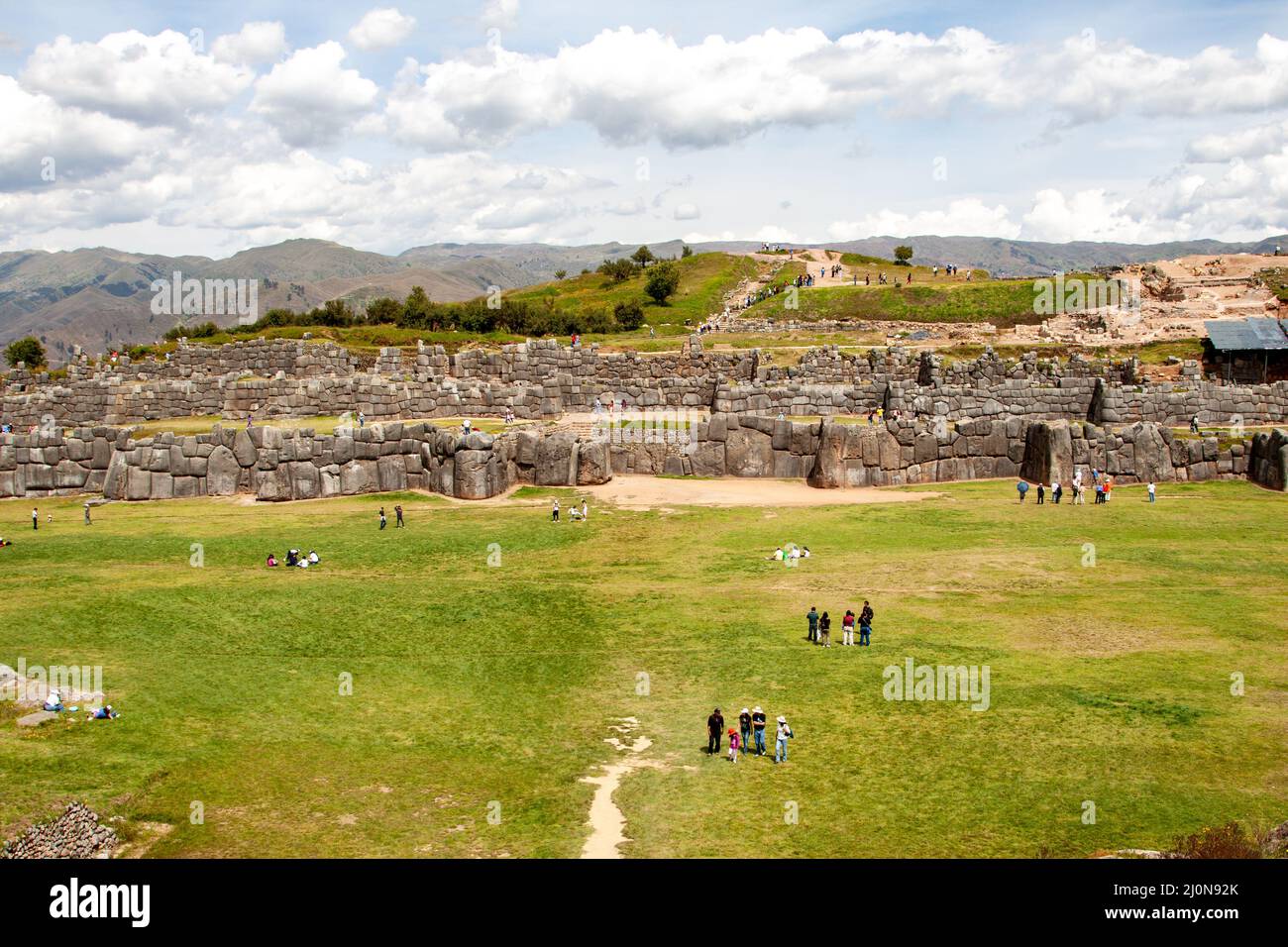 Saqsaywaman Inca archaeological site with large stone walls in Cusco ...