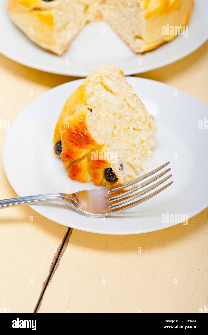 fresh home baked blueberry bread cake dessert over white wood table ...