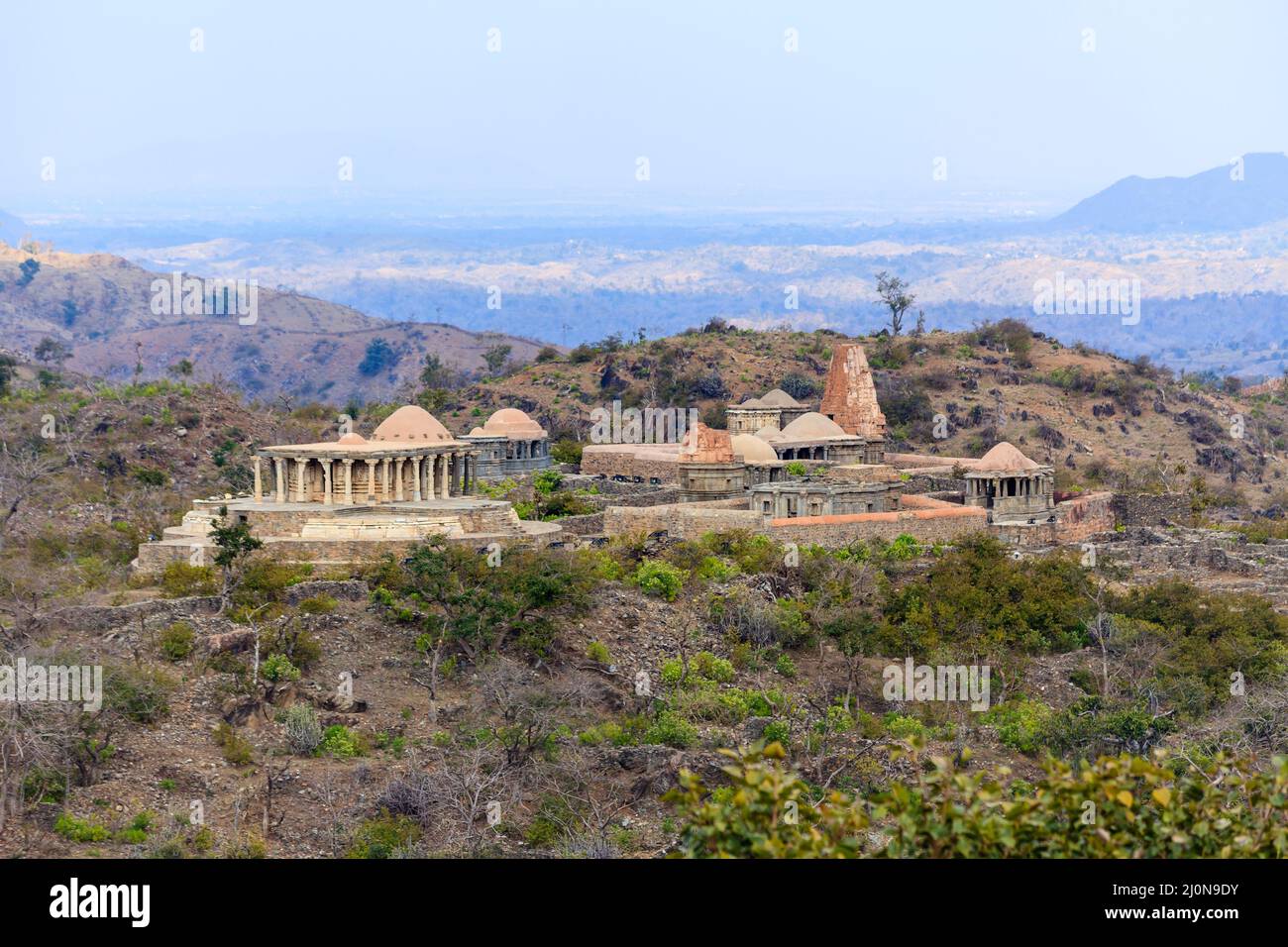 View of ruined temples in Kumbhalgarh (Kumbhal fort), a Mewar fortress ...