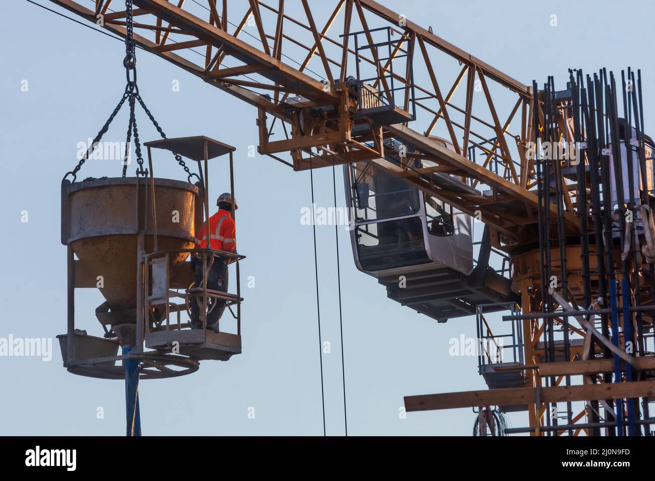 Wien, Vienna: construction site of apartment house, hovering concrete ...