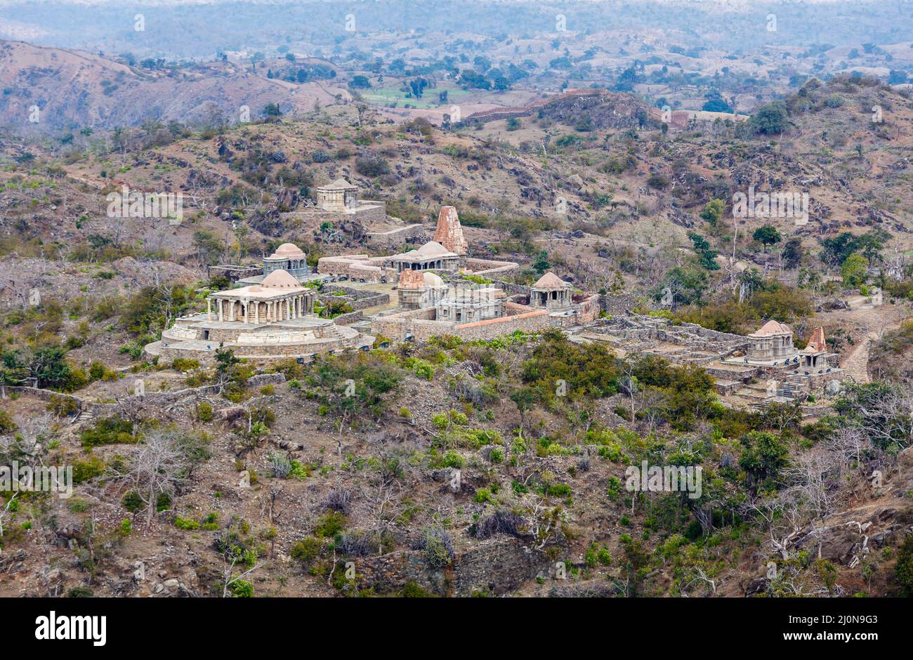 View of ruined temples in Kumbhalgarh (Kumbhal fort), a Mewar fortress ...