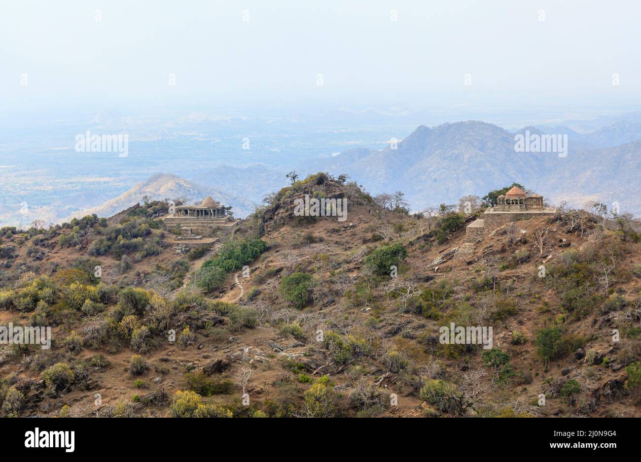 View of ruined temples in Kumbhalgarh (Kumbhal fort), a Mewar fortress ...