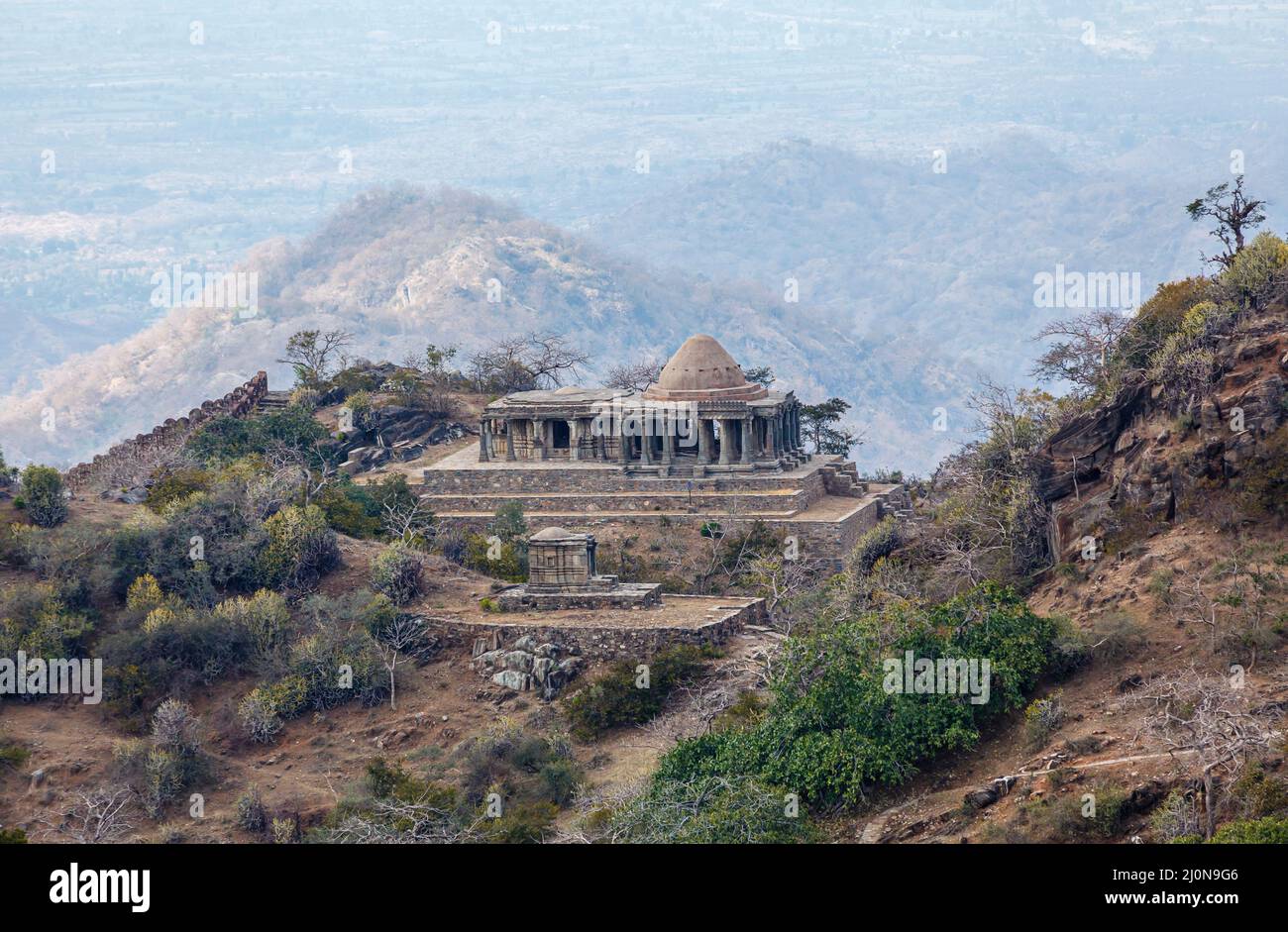 View of ruined temples in Kumbhalgarh (Kumbhal fort), a Mewar fortress ...