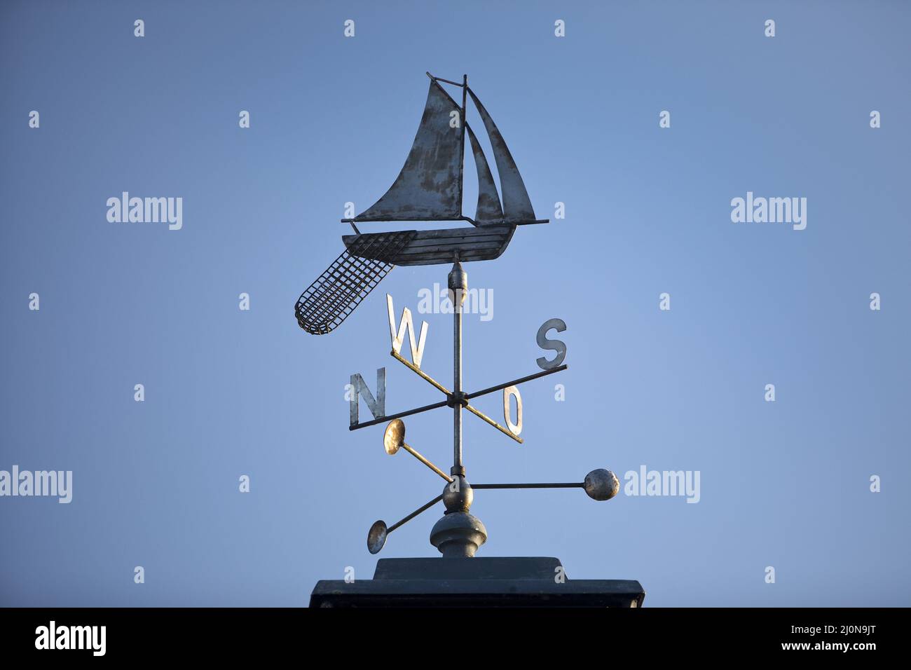 Weather vane with sailing ship, historic old harbor, Hooksiel, Lower ...