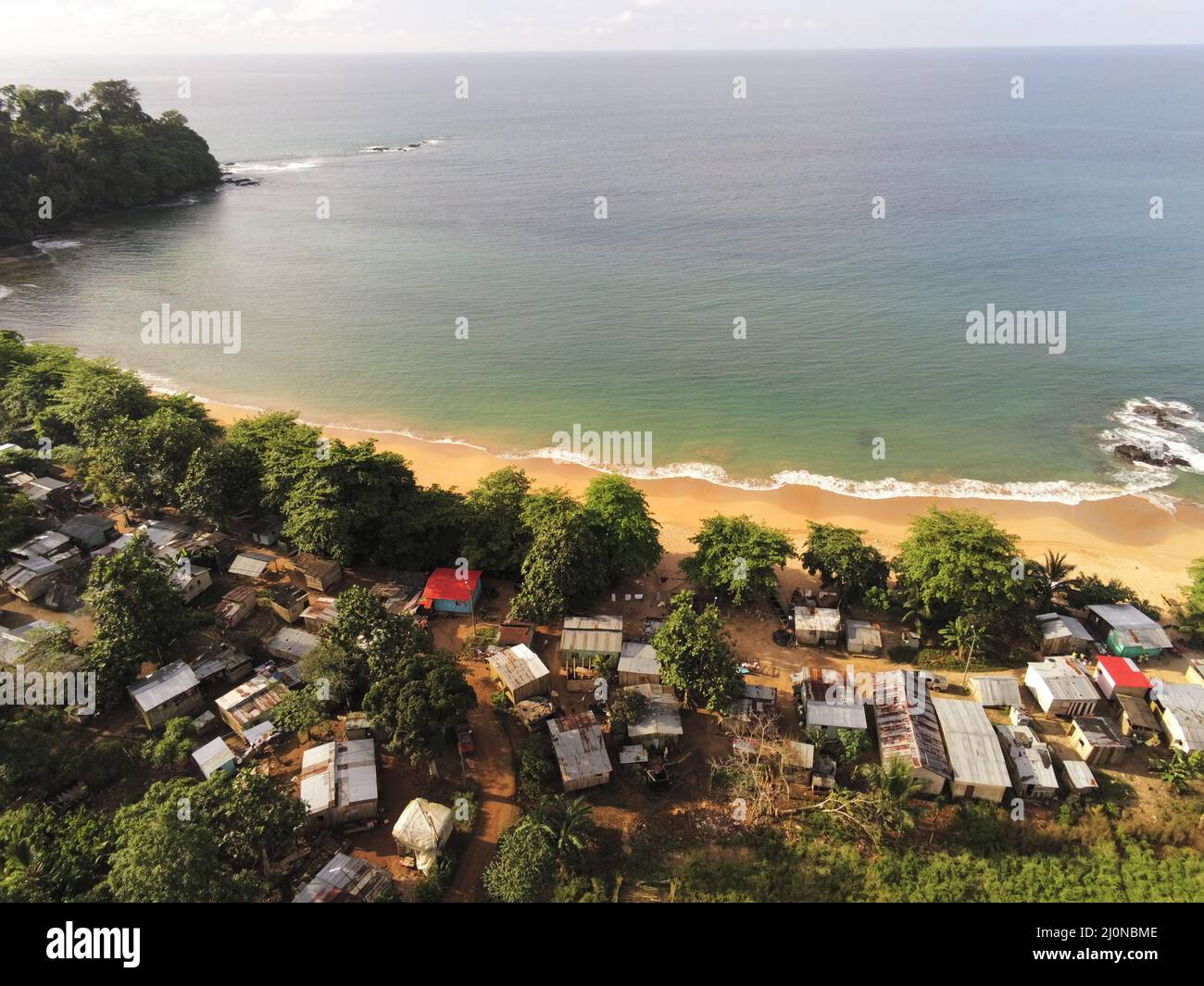 Aerial drone view of Ilha do Principe island in Sao Tome, Africa Stock ...