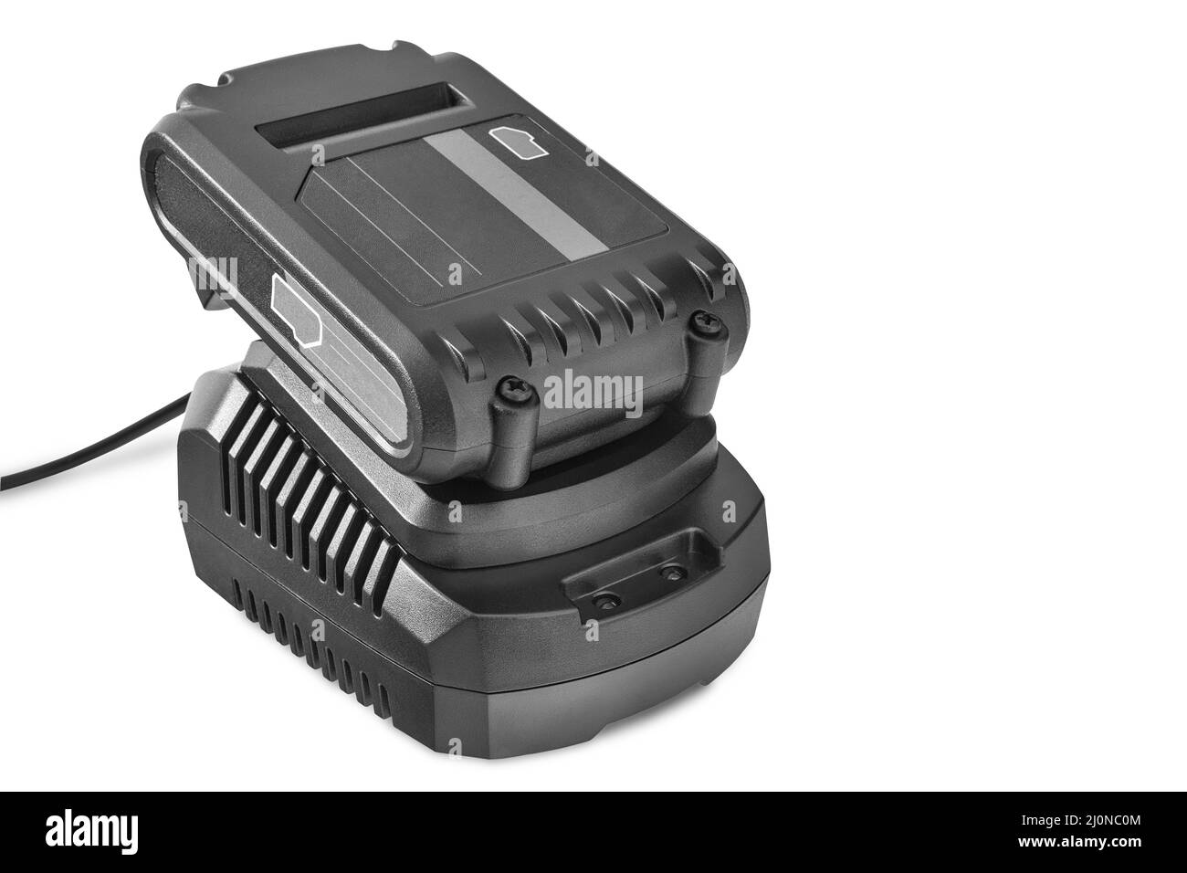 Rechargeable battery and charger on a white background Stock Photo - Alamy
