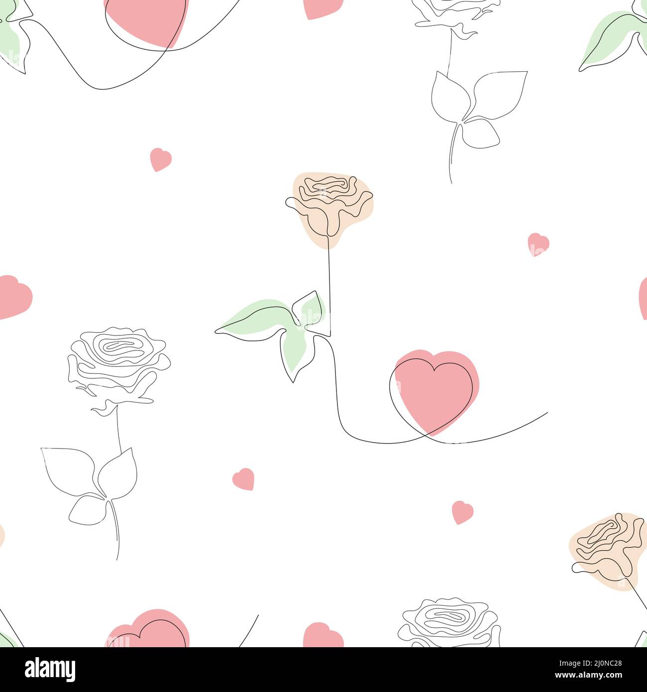 Floral seamless pattern. Beautiful rose with one line heart on white ...