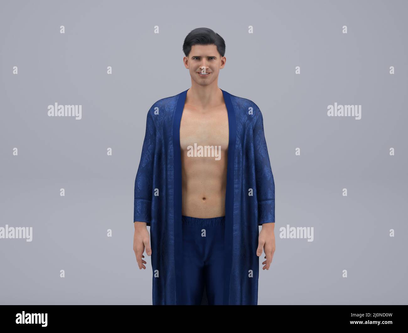 3D Render : Portrait of a man with shiny sparkling blue colour costume ...