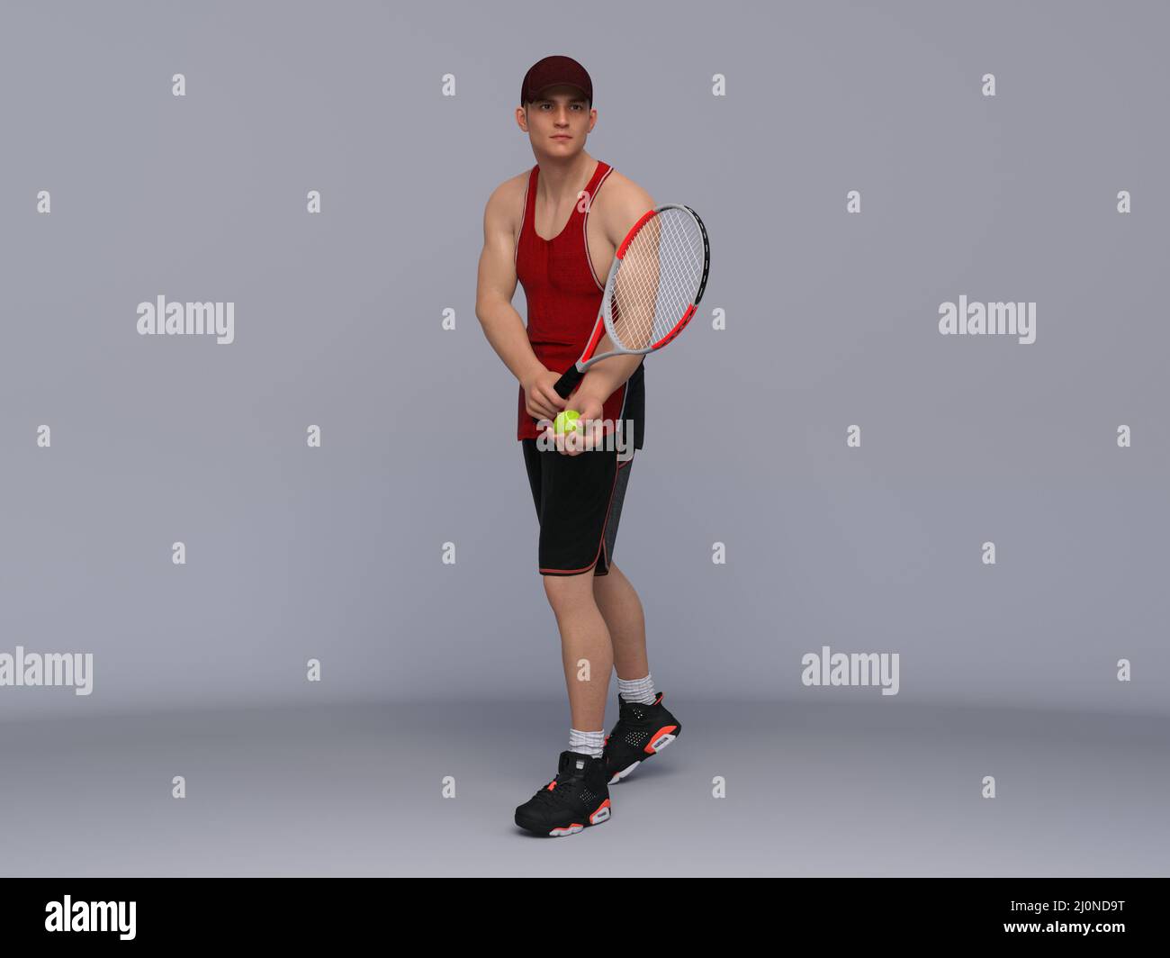 3D Render : Full body portrait of male tennis player is performing and ...