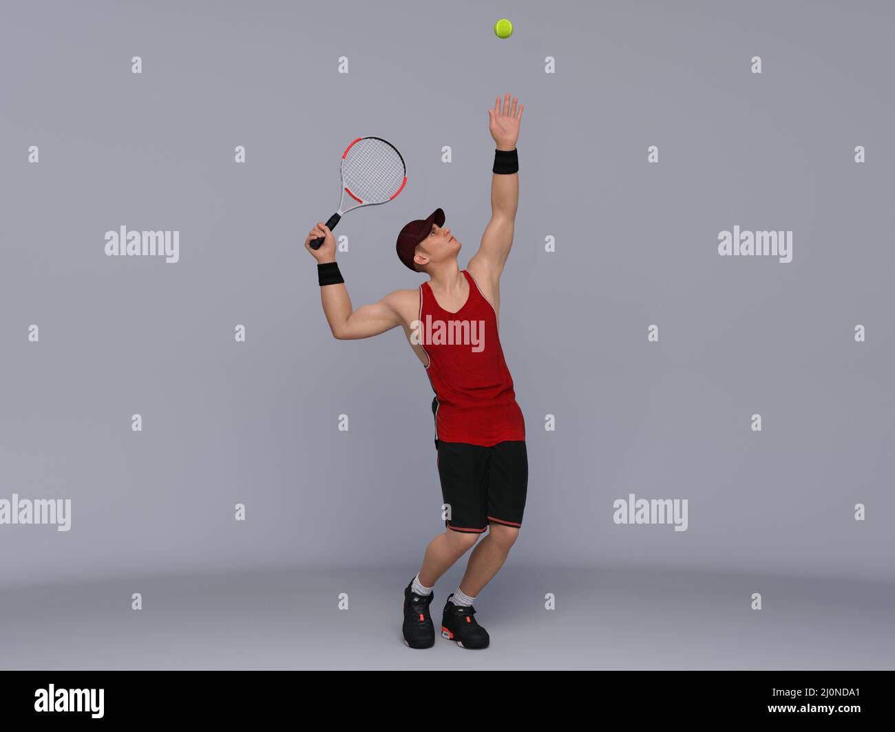 3D Render : Full body portrait of male tennis player is performing and ...
