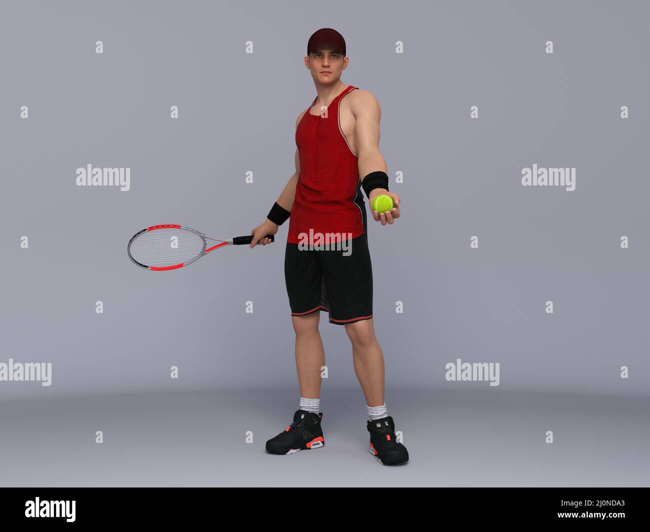 3D Render : Full body portrait of male tennis player is performing and ...