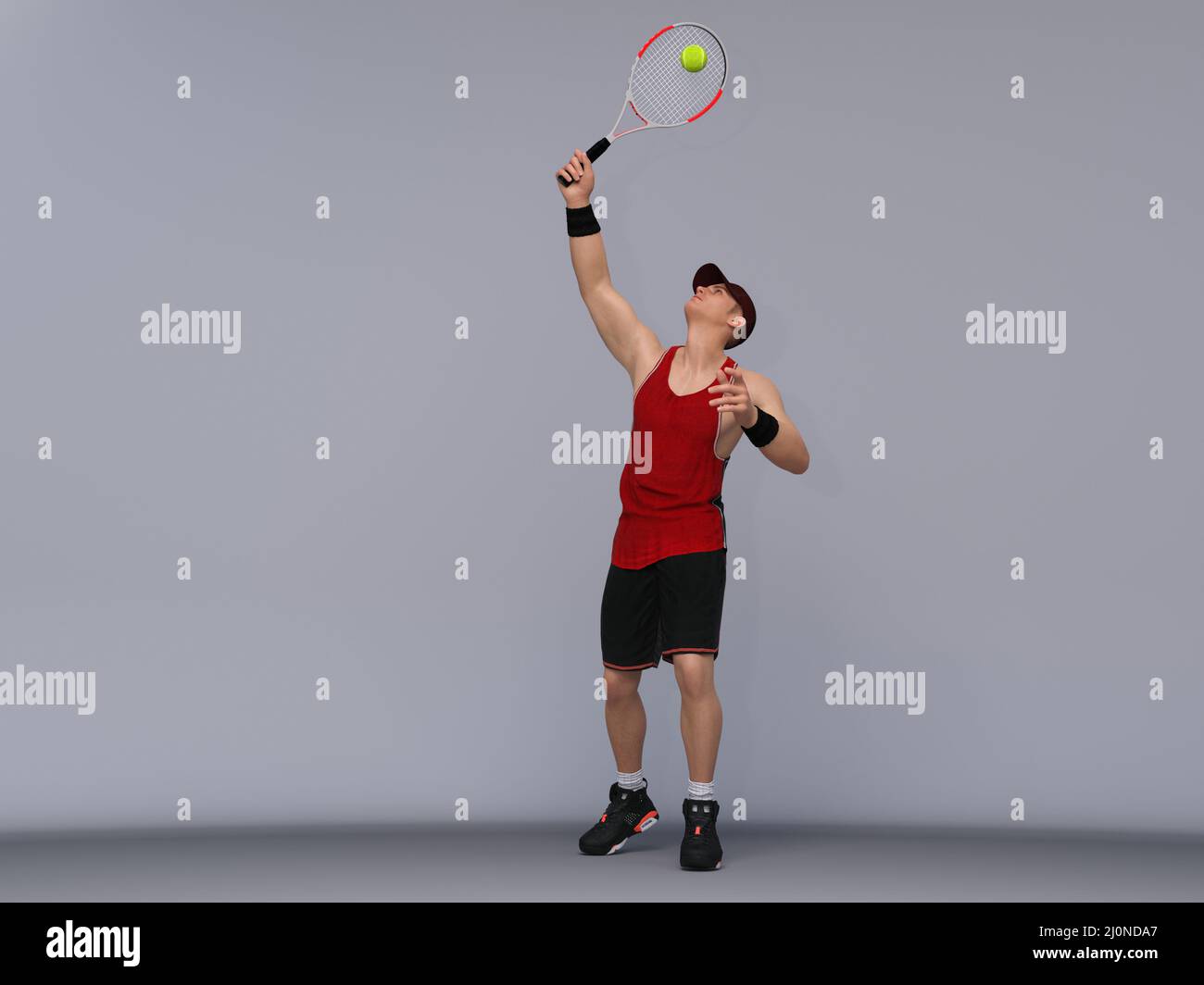 3D Render : Full body portrait of male tennis player is performing and ...