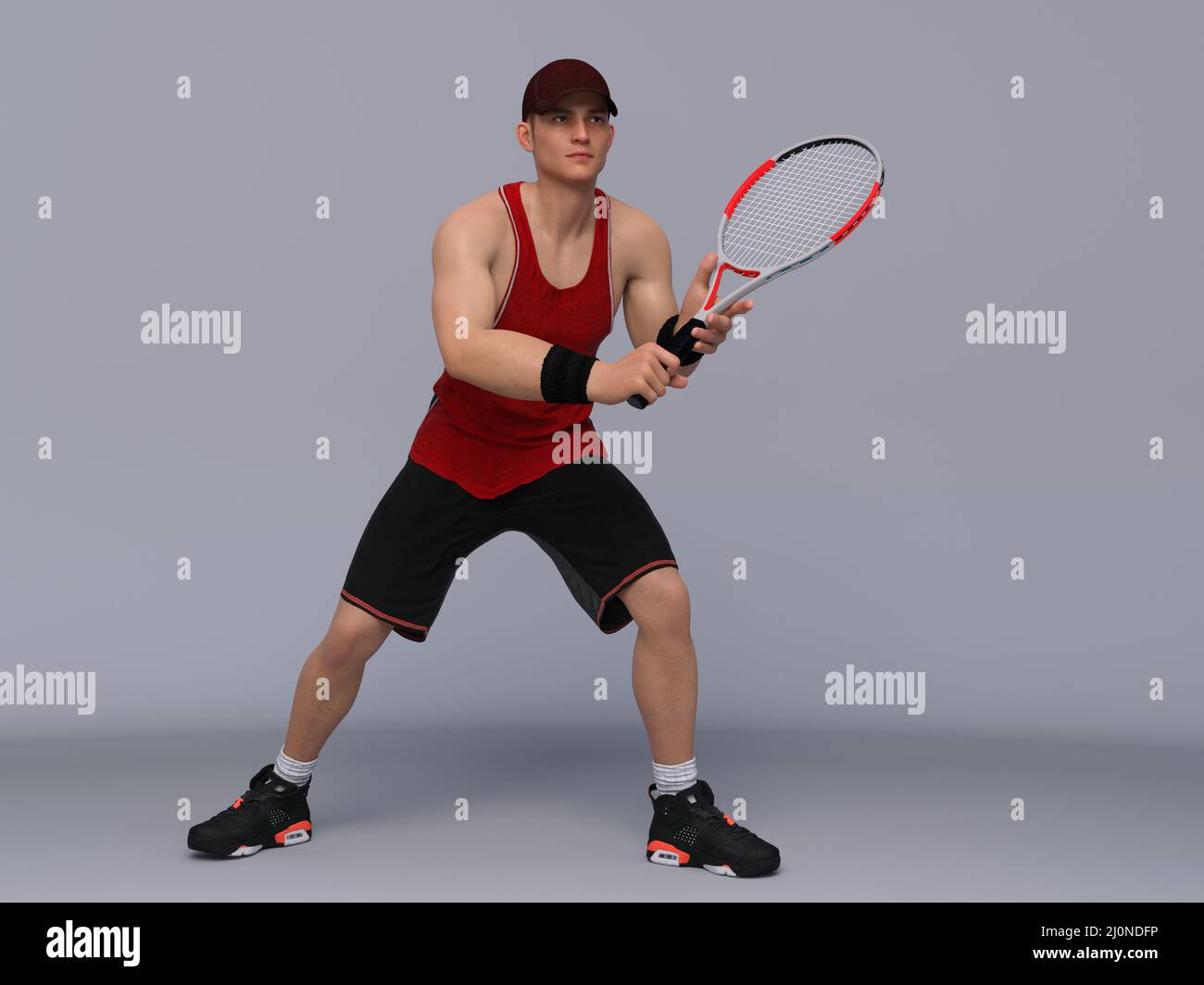 3D Render : Full body portrait of male tennis player is performing and ...