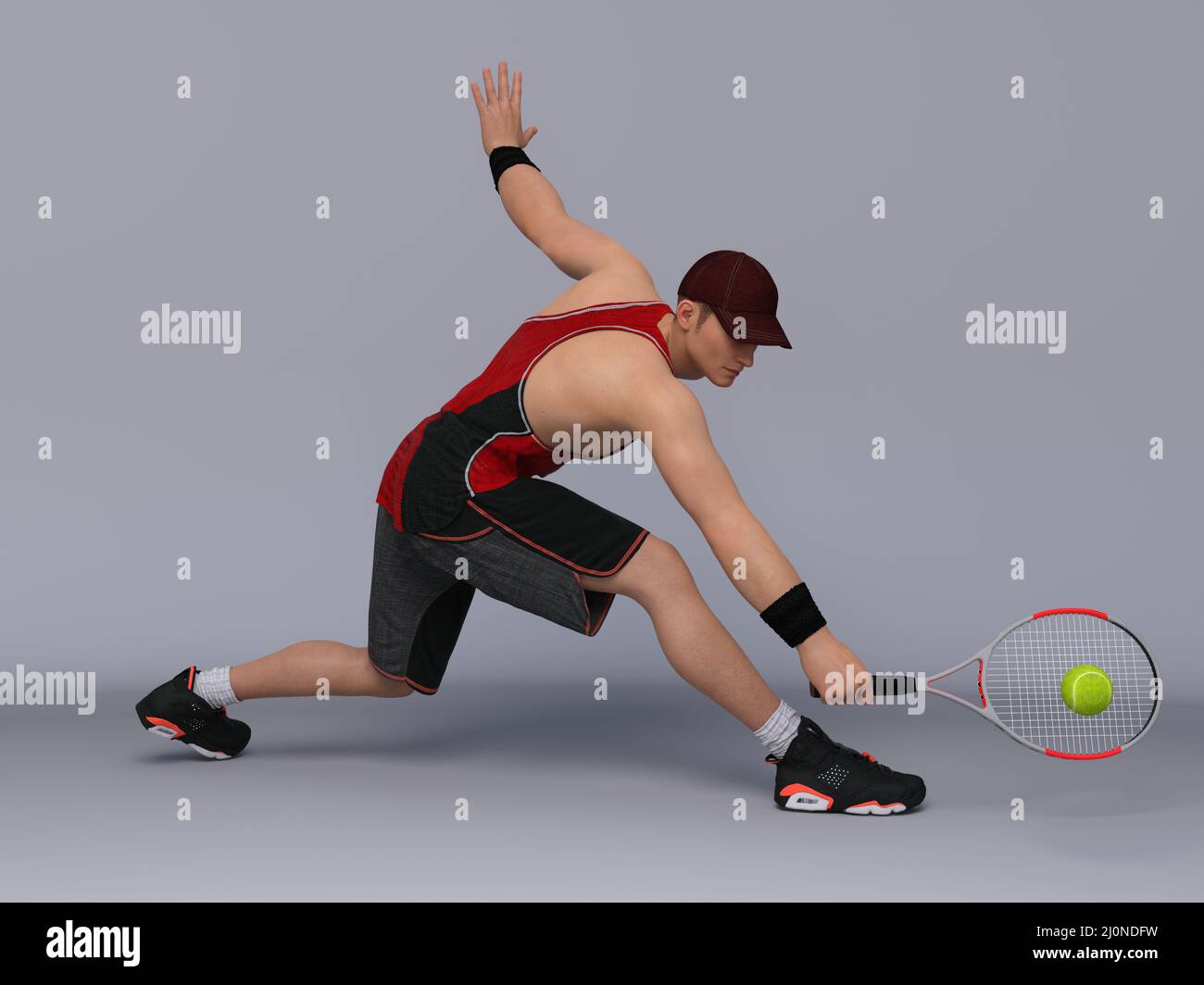 3D Render : Full body portrait of male tennis player is performing and ...