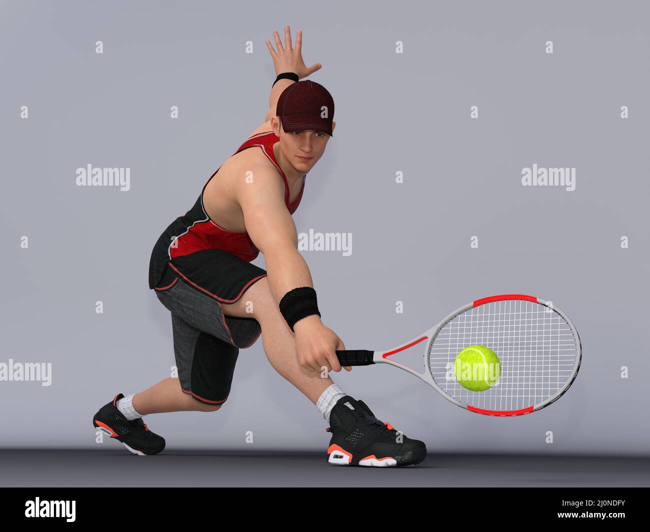 3D Render : Full body portrait of male tennis player is performing and ...
