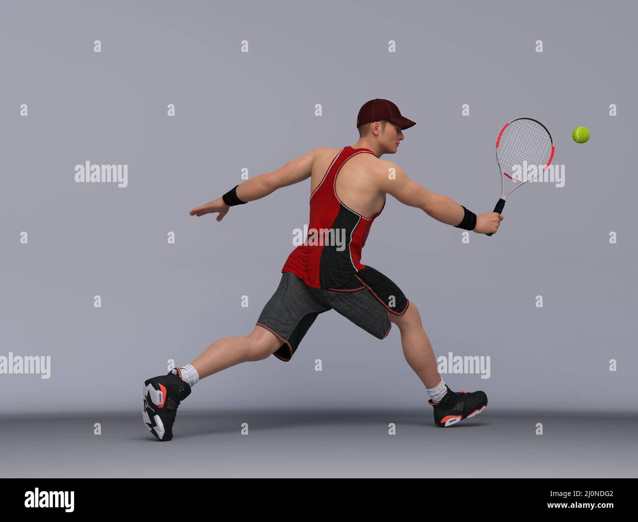 3D Render : Full body portrait of male tennis player is performing and ...