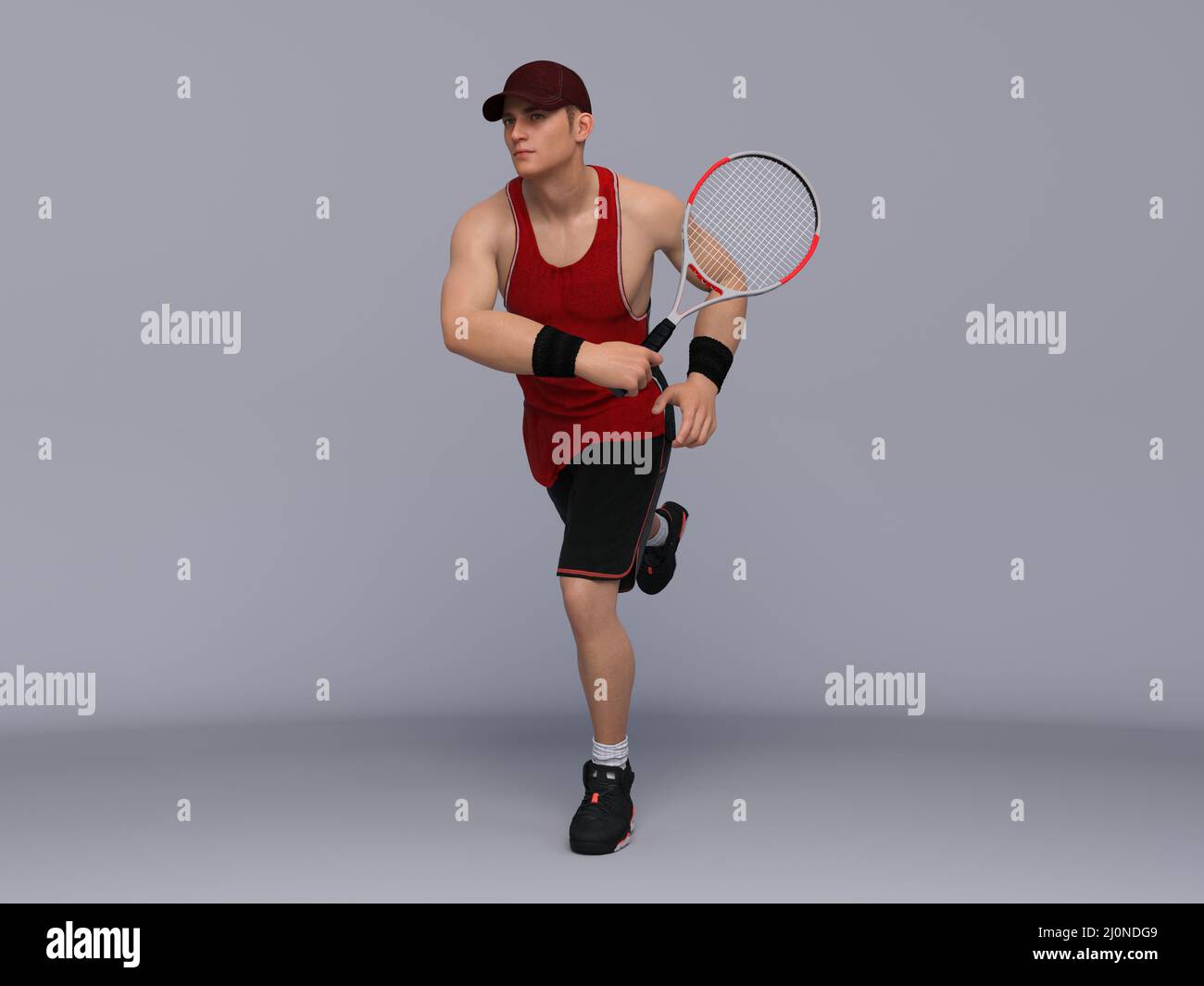 3D Render : Full body portrait of male tennis player is performing and ...