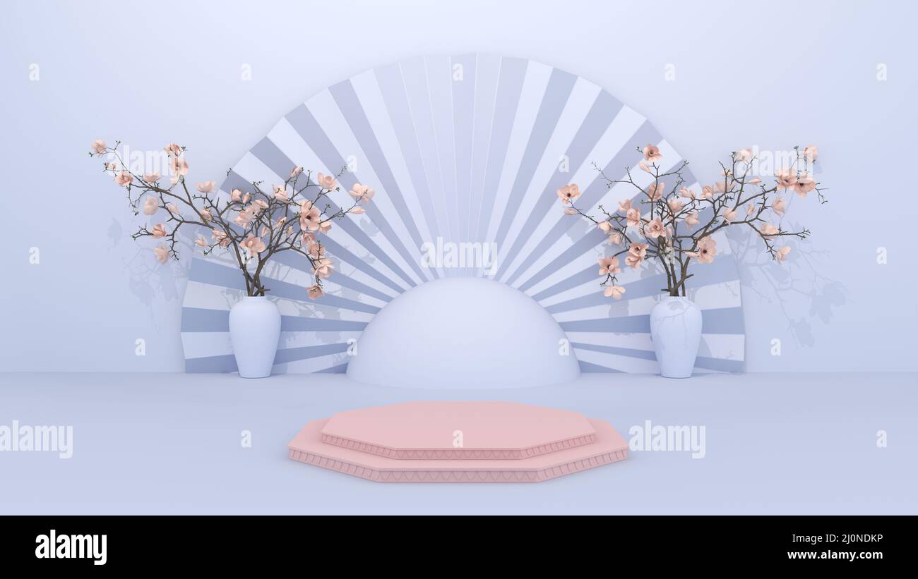 3D Render : Scene with 3D Abstract geometry shape background. podium ...
