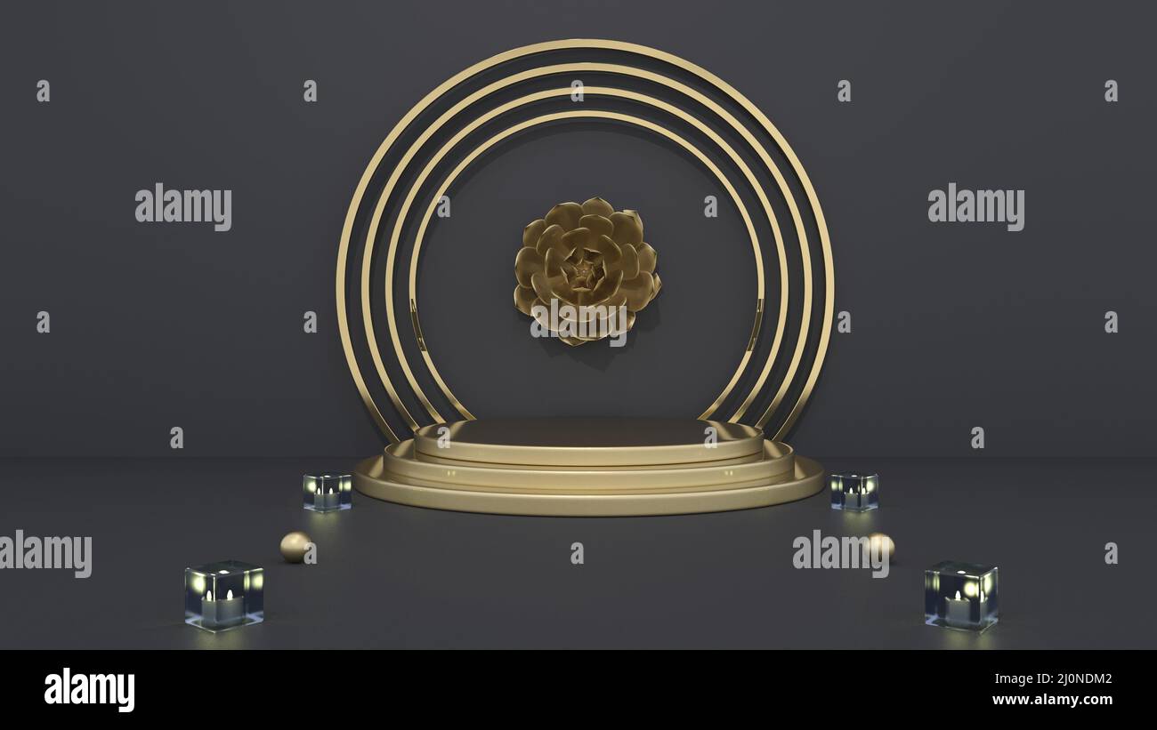 3D Render : Scene with 3D Abstract geometry shape background. podium ...